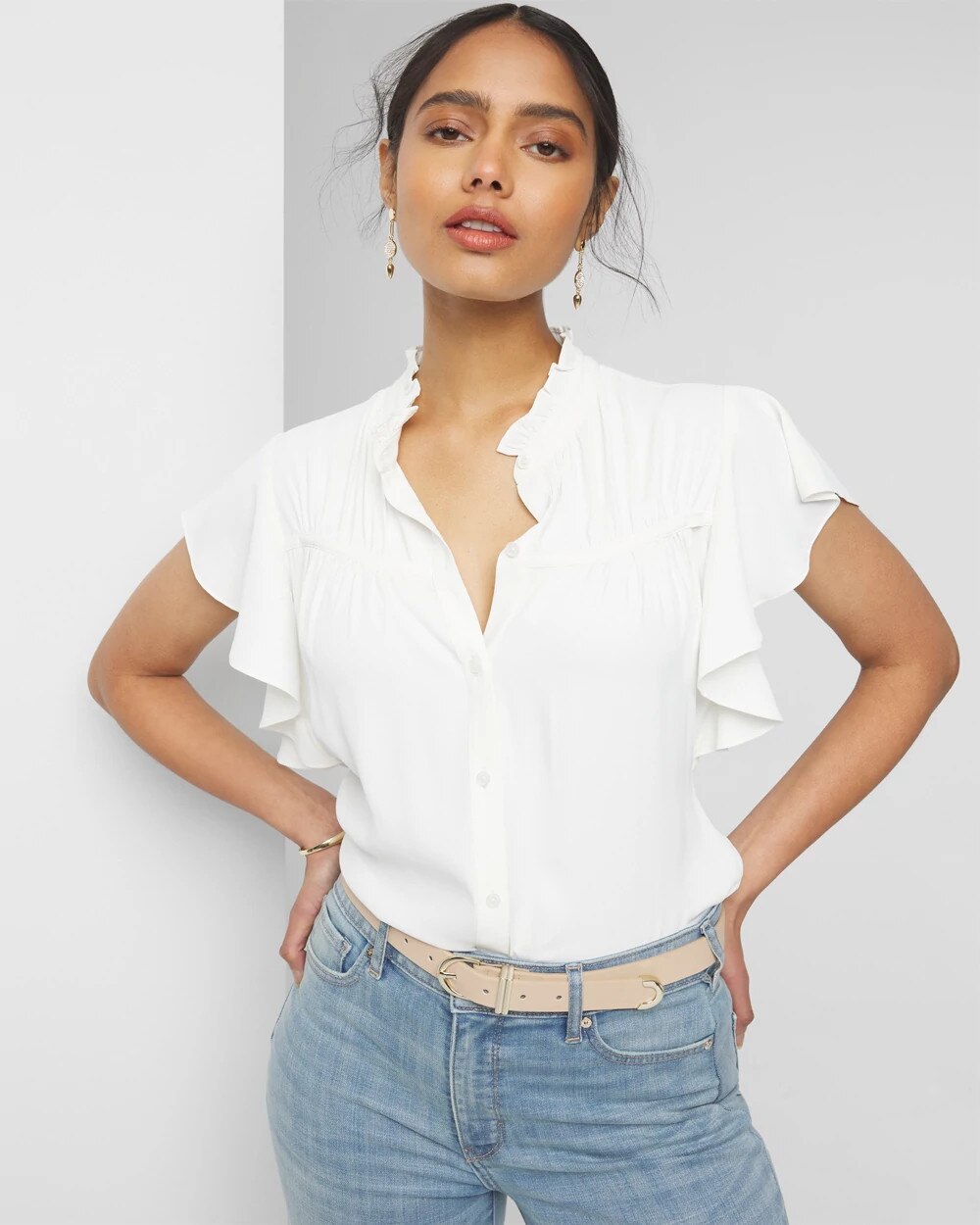 Short Sleeve Flutter Sleeve Shell Top | White House Black Market